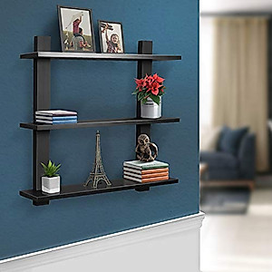Sorbus® Floating Shelf — Asymmetric Square Wall Shelf, Decorative Hanging Display for Trophy, Photo Frames, Collectibles, and Much More, Set of 3 (3-Tier – Black)