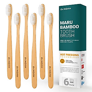 DR.NOAH Maru Bamboo Toothbrush, 6 Pack | Designed by Dentists | Waterproof & Durable Toothbrushes | Soft, Tapered, BPA Free Bristles | Compact Head | Zero Waste