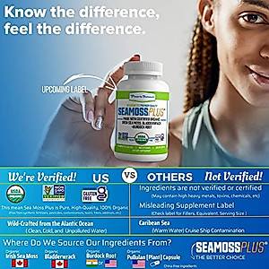 Power By Naturals USDA Organic Sea Moss Plus Bladderwrack and Burdock Root Capsules for Gut Health, Immune Support & Thyroid Supplement (Pure, No Fillers, Wildcrafted Irish SeaMoss Pills) 60Ct.