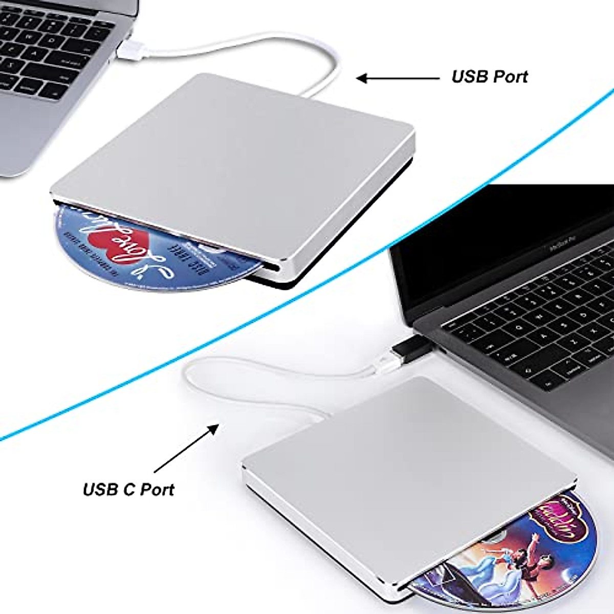 Guamar External DVD Drive,USB Type C Superdrive CD DVD+/-RW Drive DVD/CD ROM Burner Writer Optical Disk Reader Player for Laptop Apple Mac MacBook Pro Air PC Windows 11