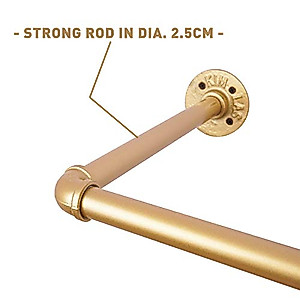 AddGrace Industrial Iron Pipe Clothing Garment Rack Wall Mounted Closet Rod Retail Display Rack Closet Storage Clothes Organizer Gold