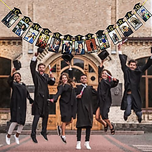 2022 Graduation Photo Banner, Congrats Grad Props Decorations for Party Supplies - 13 Pcs Golden Black Hanging Banners for Elementary, Middle, High School and College Graduation Party