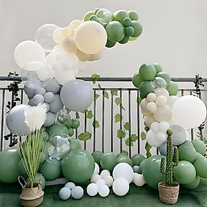 150pcs Sage Green Balloons Different Sizes Pack, 18 12 10 5 Inch Party Balloon Garland Arch Kit for Birthday Dinosaur Baby Shower Jungle Forest Theme Party Decorations(With 2 Ribbons)