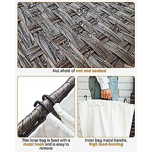 Rantizon Laundry Hamper with Lid, 110L Wicker Laundry Baskets with wheels 2 Foldable Compartment and 3 Removable Liner Bags, Synthetic Rattan Clothes Laundry Basket with Handles, Natural Brown