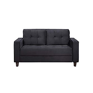 Merax Modern Mid Century Comfy Loveseat Tufted Velvet Sofa for Living Room Bedroom Office Black Love, 2-Seat