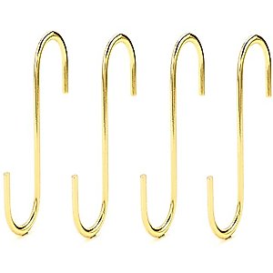 4 Pack S Shape Hooks Heavy-Duty Metal Hanging Extension Hooks Clips Apply Kitchenware Bathroom Utensils Gardening for Hanging Pot, Pan, Cups, Plants, Bags, Jeans, Towels (Golden) (gold)