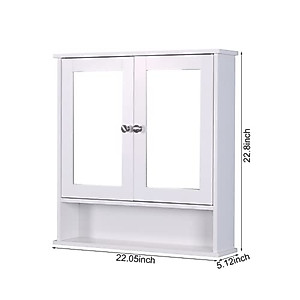 TANOOS Bathroom Cabinet, Wall Mounted Bathroom Cabinet with 2 Mirror Doors and Adjustable Shelf, Medicine Cabinets for Bathroom Laundry Room Kitchen, White
