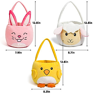 JOYIN 3 Plush Easter Baskets 12.8"x8.7" Cute Bunny & Chicken & Sheep Basket with Handles for Baby Kids Easter Egg Hunting, Party Supplies, Decorations, Gifts