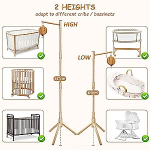 Floor Standing Mobile Arm for Crib with Music Box, Crib Mobile Motor - Volume Control, 9 Lullabies, 57.8 Inch Baby Crib Mobile Arm - 100% Beech Wood, Anti-Dumping - Baby Mobile Stand for DIY Mobile