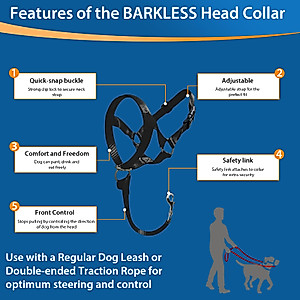 BARKLESS Soft Dog Head Collar, No Pull Training Tool for Small Medium Large Dogs on Walks, Gentle Training Collar and Control for Heavy Pullers, Includes A Training Guide