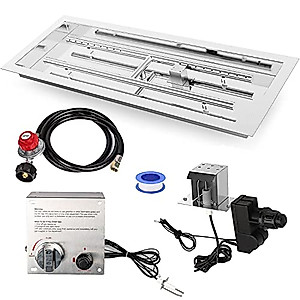 Hisencn Drop-in Fire Pit Kit 30 x 10 Inch, Fire Pit Insert H Burner with Spark Ignition and Propane Hose Kit for Propane Fire Pit, Fire Table Insert, Indoor or Outdoor Decorative Fireplace