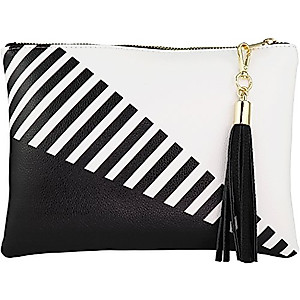 B BRENTANO Vegan Clutch Bag Pouch with Tassel Accent (Black)
