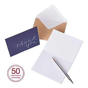 American Greetings Thank You Cards, Navy Blue with Brown Kraft-Style Envelopes (50-Count)