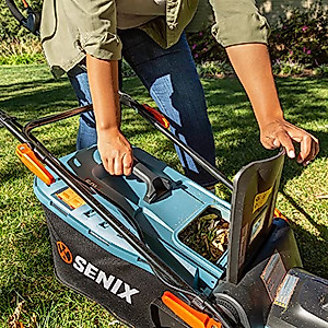 SENIX Electric Lawn Mower, 17-Inch, 58V Max* Cordless Lawn Mower with Brushless Motor, 6-Position Height Adjustment, 2.5Ah Lithium Ion Battery and Charger Included, LPPX5-M, Blue