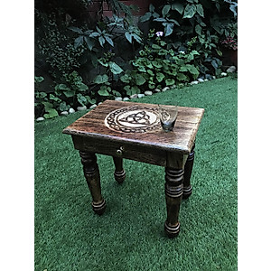 SAVON Wooden Side end Table Square Art Deco Carved