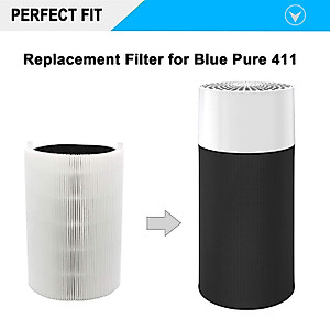 LMEDIT Blue Pure 411 Filter Replacement Compatible with Blue Pure 411 Genuine, 411+, 411 Auto and MINI Air Purifier, 2Pack 3-in-1 HEPA Filters