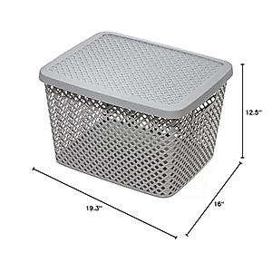 LYLSTE extra large decorative plastic storage basket with lid (Gray), YST-010