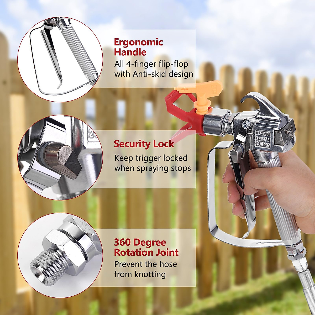 DUSICHIN DUS-036 Airless Paint Spray Gun High Pressure 3600 PSI 517 TIP Swivel Joint for Titan Graco Airless Paint Sprayers