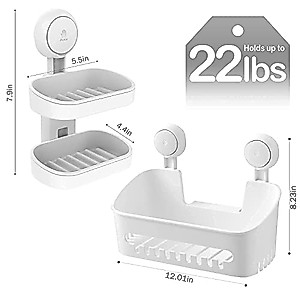 LEVERLOC Shower Caddy Suction Cup Soap Dish Suction Cup Double Layer One Second Installation NO-Drilling Removable Powerful Suction Shower Caddy Suction Cup Waterproof Organizer - White