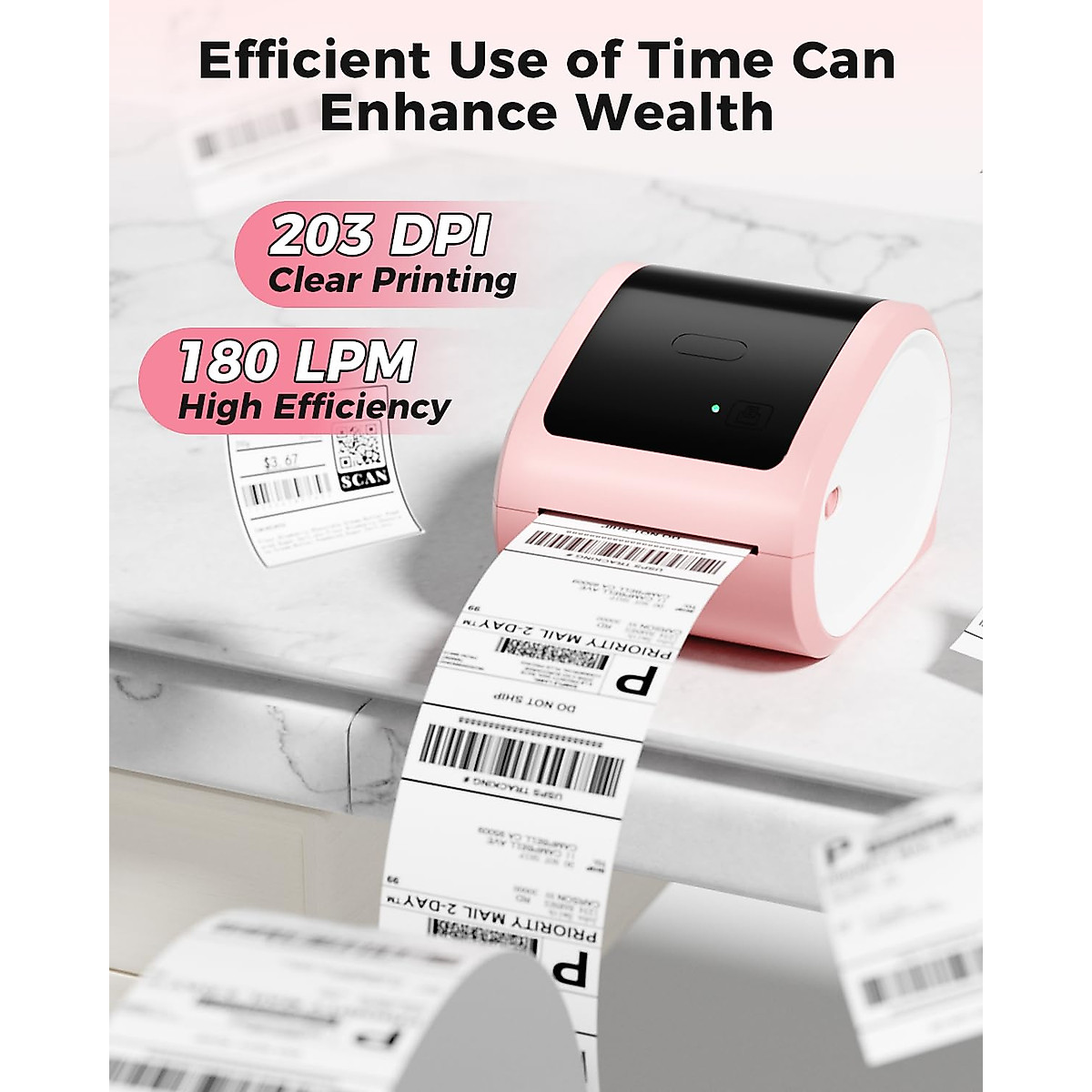 COLORWING Thermal Shipping Label Printer,D520 Bluetooth Thermal Label Printer for Small Business 4x6, Wireless Label Printer with A Label Bin Compatible with USPS,Amazon,Ebay,Etsy,Etc.(Pink)