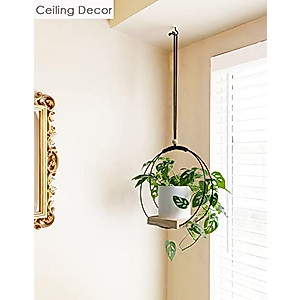 Dravmola Plant Hanger with Wood Base - Boho Macrame Hanging Plant Holder for Indoor Plants Hanging Planter for Wall/Window/Room Decor Black (Pot & Plant Not Included)