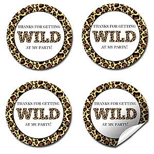 Leopard Print Themed Birthday Party Thank You Sticker Labels, 40 2" Party Circle Stickers by AmandaCreation, Great for Party Favors, Envelope Seals & Goodie Bags