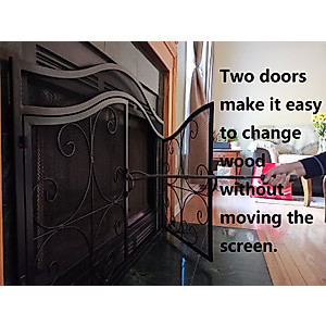 Black Fireplace Screen with Doors Fireplace Cover Screen Fireplace Screens Decorative Large Flat Guard Fire Screens Metal Mesh Wrought Iron Fire Place Panels Wood Burning Stove Accessories