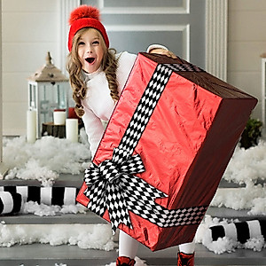 2 Rolls Christmas Checkered Ribbon Black and White Check Ribbon Diamond Check Wired Edge Ribbon Diamond Pattern Decorative Ribbons for Christmas Fall Tree Wrapping DIY Crafts (2.6 Inch)