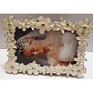 2X3 Off White Silver Cream Jeweled Flower Enamel Picture Photo Frame