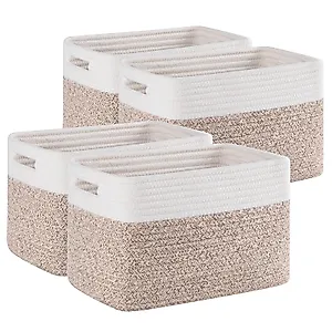 SIXDOVE 4 Pack Storage Baskets for Organizing, Woven Baskets for Shelves - Perfect for Toys, Books, Towels, and Clothes, Durable Gift Basket Bins Toy Storage, 12.7''Lx9''Wx7.8''H, Brown & White