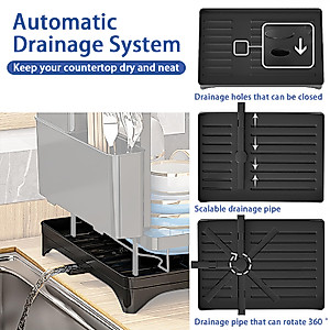 Stoigeld 2-Tier Dish Drying Rack with Utensil Holder,Stainless Steel Dish Rack with Drainboard for Kitchen Counter,Kitchen Organizers and Storage Rack (Black)