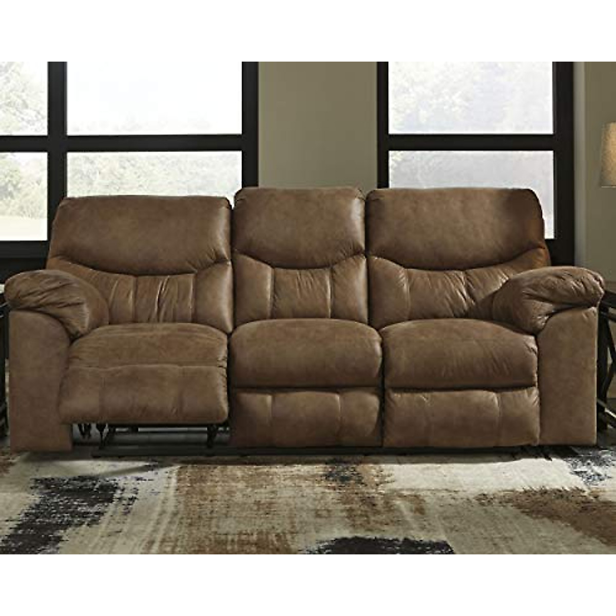 Signature Design by Ashley Boxberg Oversized Faux Leather Manual Pull Tab Reclining Sofa, Brown