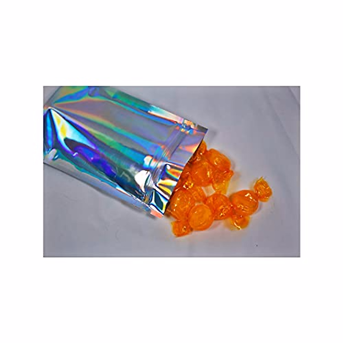 Self-Standing Mylar Bags for Food Storage: Resealable Set of 50 Easy Slide Open and Smell Proof Holographic Bags | 4x6 Inch Food-Grade & Reusable Plastic Stash Bag | Small Bags with Lay Flat Designs