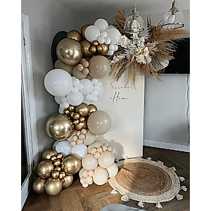 White Sand Gold Balloons Garland Arch Kit,160PCS White Nude Balloons with Metallic Chrome Gold Latex Balloons for Boho Wedding Baby Bridal Shower Engagement Anniversary Birthday Decorations Backdrop