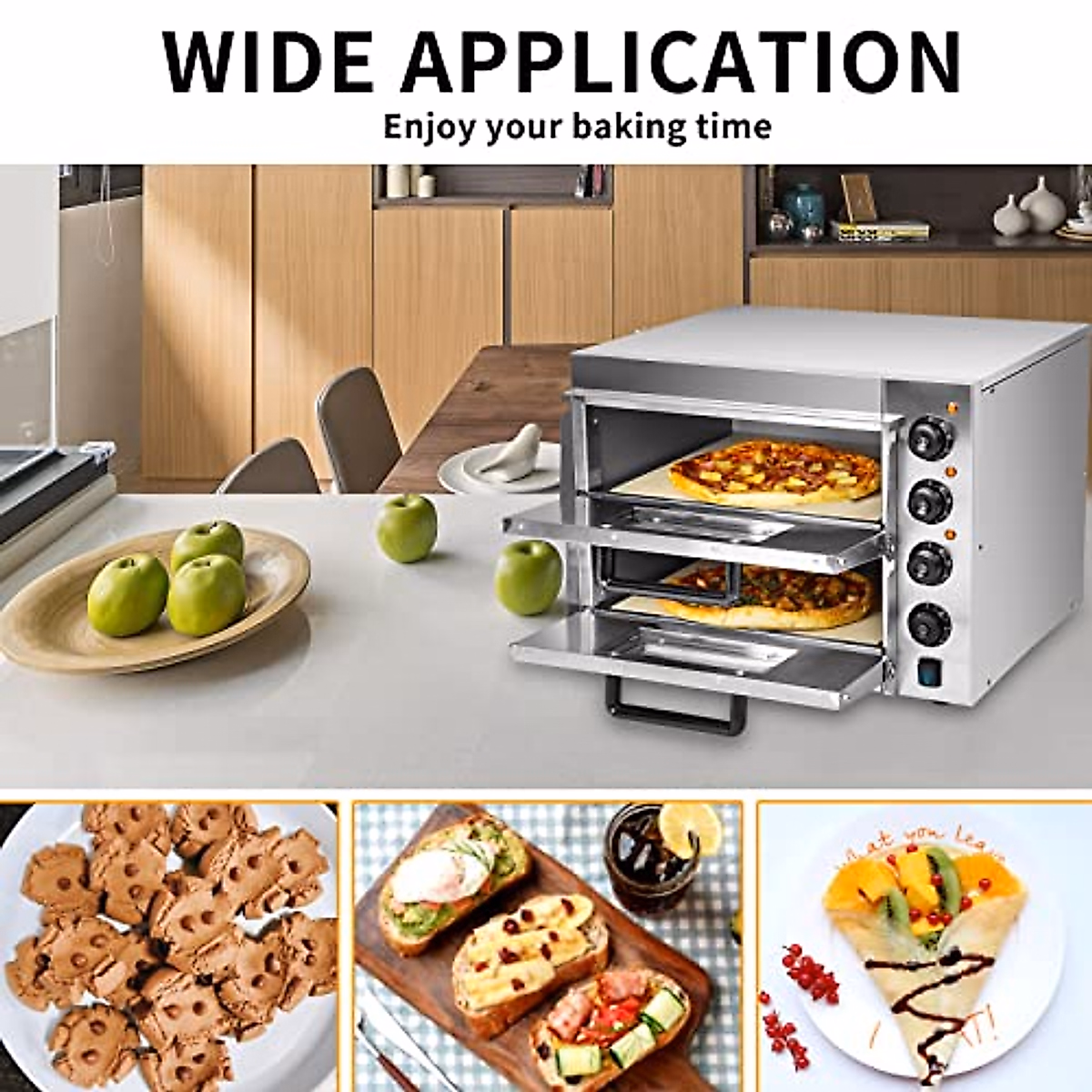 Pizza Oven Indoor Electric Commercial Pizza Oven Countertop 3000W 110V Stainless Steel Double Pizza Oven with 2 Cermaic Pizza Stones and Anti-scalding Gloves For Pizza Up to 14"~16" Diamater (Double)