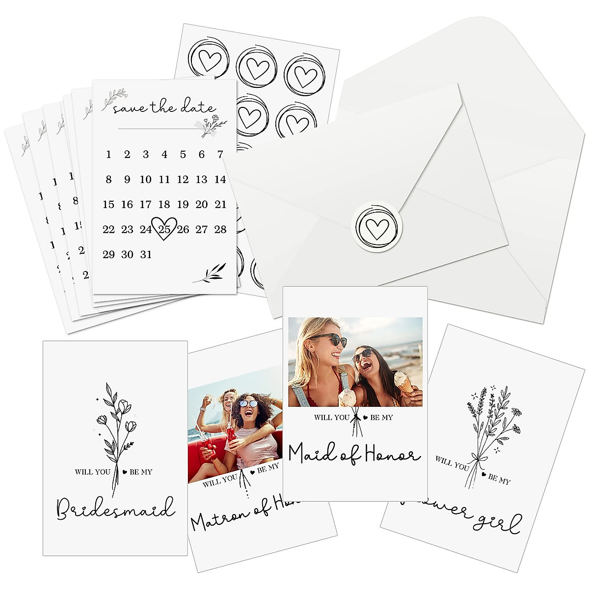 Jutom 28 Pcs Funny Bridesmaid Proposal Card Set, Include 8 Will You Be My Bridesmaid, 2 Will You Be My Maid of Honor, 2 Matron of Honor, 2 Flower Girl and 14 Envelopes for Wedding Bridal Shower