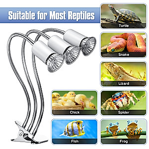 TFNN 2023 Upgrade Reptile Heat Lamp, Three Head Reptile Light with Cycle Timer,UVA UVB light, dimmable Basking lamp for Tortoise, Bearded Dragon, Lizard, Snake, E26/27 Base with 4 Bulbs (50W)-White