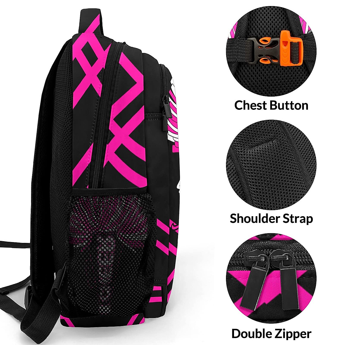Anneunique Custom Pink Black Cheerleaders Pom Cheer Backpack Custom Name Large Capacity Shoulder Bags for Sports Party