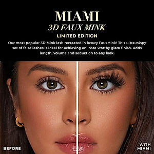 Lilly Lashes 3D Miami in Faux Mink | False Eyelashes | Dramatic Look and Feel | Reusable | Non-Magnetic | 100% Handmade, Vegan | Silk Like Luxury Fibers