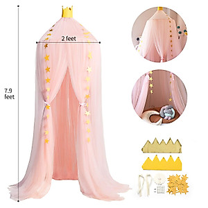 Jolitac Princess Bed Canopy for Girls Room Decor Round Lace Mosquito Net Play Tent Reading Nook Canopies Yarn Girl Dome Netting Castle (Pink)