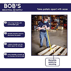 BISupply Pallet Buster Tool with Handle 3 Section 41in - Deck Wrecker Dismantler Wood Pallet Tool Breaker Pry Bar Puller