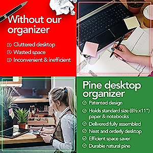 MissionMax Natural Pine Wood Desk Organizer with File Organizer
