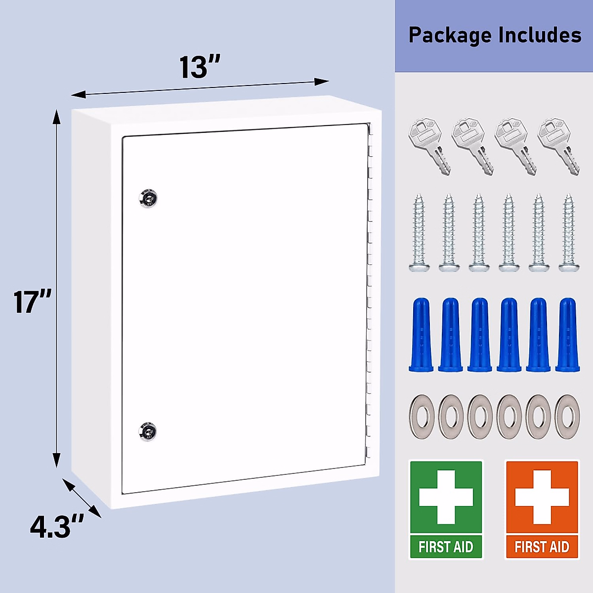 EIENHOSHI Locking Medicine Cabinet, Wall Mount First Aid Medicine Cabinet, Lockable Wall Cabinet with Dual Lock for Home, Office