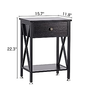 Ganflis Night Stands for bedrooms,Bed Side Table with Drawer,Modern nightstand,end Table for Living Room Decor,Coffee Table Decor, Bedroom Furniture,X-Shape,Black
