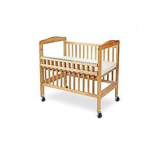 LA Baby Compact Non-Folding Wooden Window Crib with Safety Gate, Natural