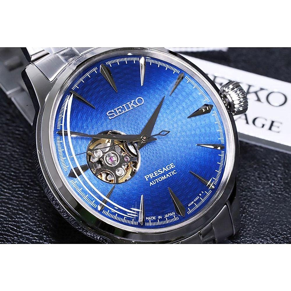 Seiko Presage Cocktail Time ‘Blue Acapulco’ Open Heart Steel Watch SSA439J1, White