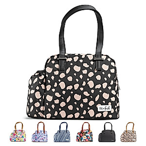 Fit & Fresh Lunch Bag For Women, Insulated Womens Lunch Bag For Work, Leakproof & Stain-Resistant Large Lunch Box For Women With Bottle Pocket, Long Straps, Zipper Closure Laketown Bag Black Cheetah