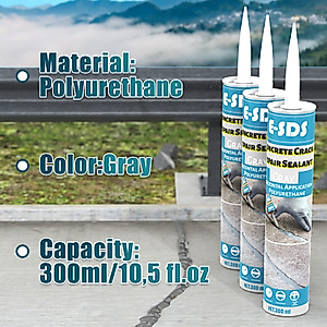 E-SDS Concrete Crack Filler and Sealant Self-Leveling, Polyurethane Construction Crack Flexible Sealant Sealing Horizontal Cracks, Gray 10.5 fl. oz (3 Pack)