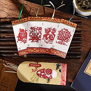 Phineon Literary Bookmarks Vintage Paper Cutting Book Mark Plum Orchid Bamboo Chrysanthemum Zodiac Journey to The West for Teachers Students Kids Boys Girls (Blessing)