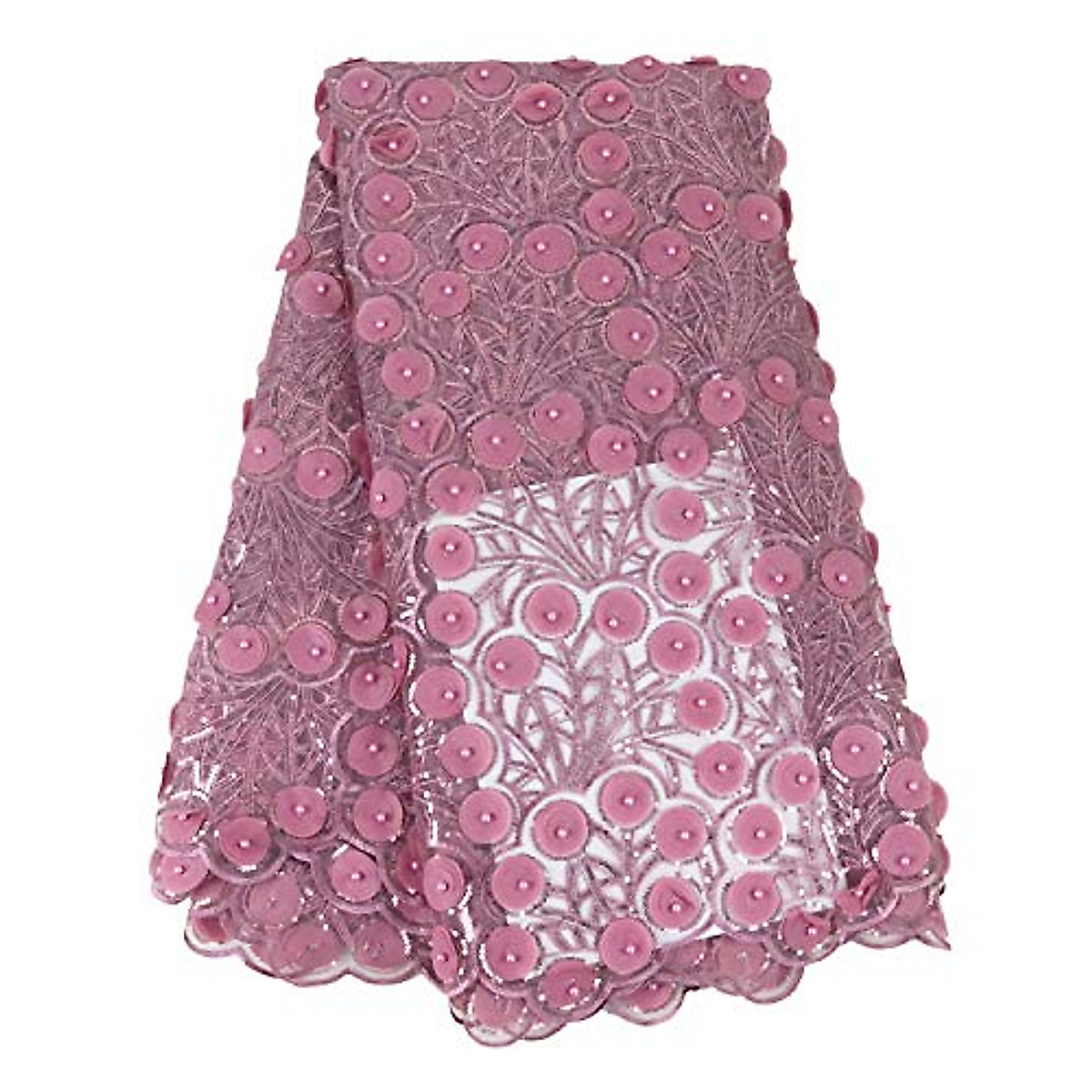 Aisunne African Lace Fabrics 5 Yards Nigerian French Lace Fabric with 3D Flower Fashion Embroidered Beading and Sequin for Wedding Party Dresses (Light Purple)